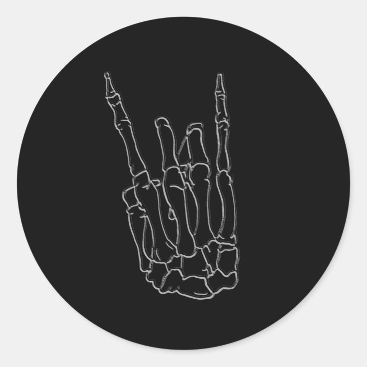 Skeleton Hand Rock Star Black Birthday Party Classic Round Sticker | Zazzle