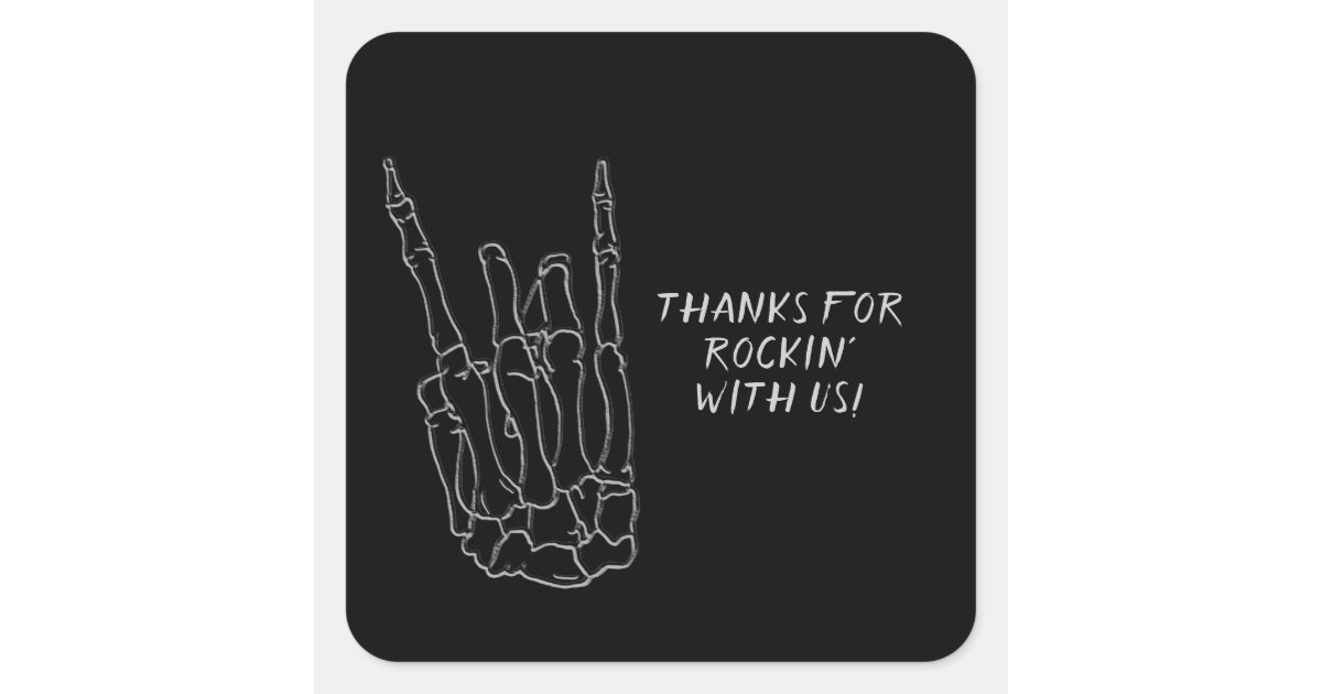 Skeleton Hand Rock Star Black Birthday Party Square Sticker | Zazzle