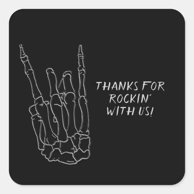 Skeleton Hand Rock Star Black Birthday Party Square Sticker | Zazzle