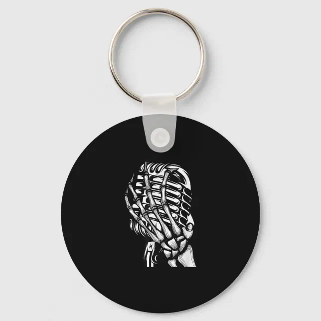 Skeleton Hand Singing From The Microphone Rock Lov Keychain | Zazzle