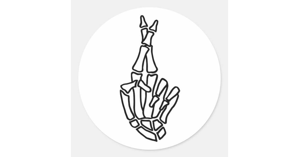 Skeleton hand with crossed fingers classic round sticker | Zazzle