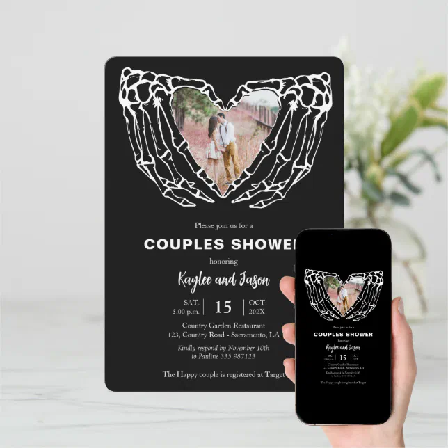 Skeleton Hands Couples Shower Gothic Photo Invitation | Zazzle