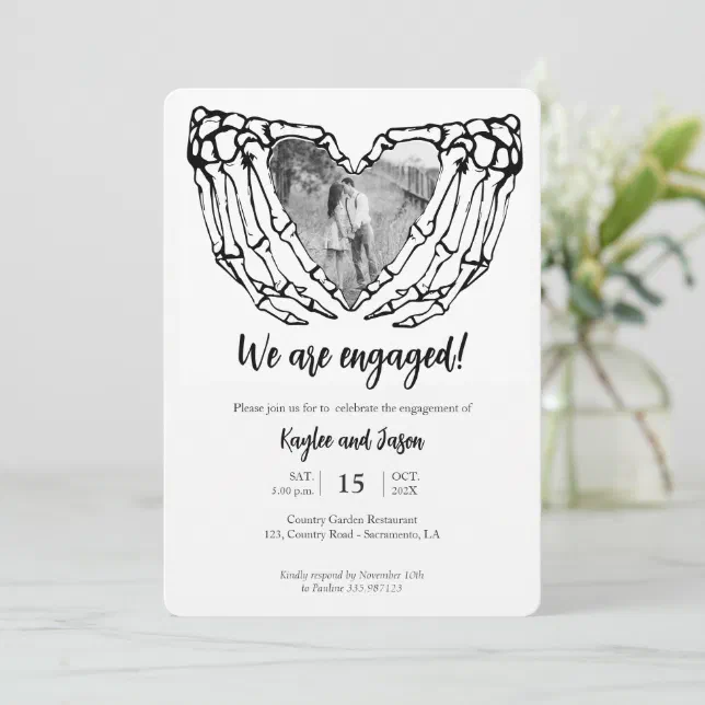 Skeleton Hands Engagement Party Photo Invitation | Zazzle