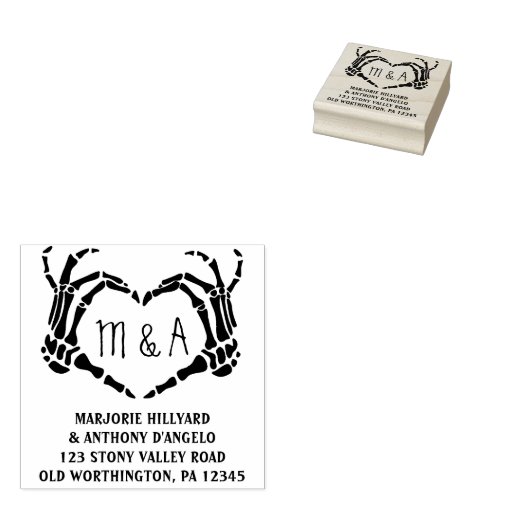 Skeleton Hands Heart Shape Custom Return Address Rubber Stamp | Zazzle