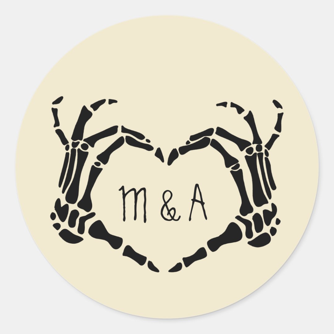 Skeleton Hands Heart Shape Custom Wedding Classic Round Sticker | Zazzle