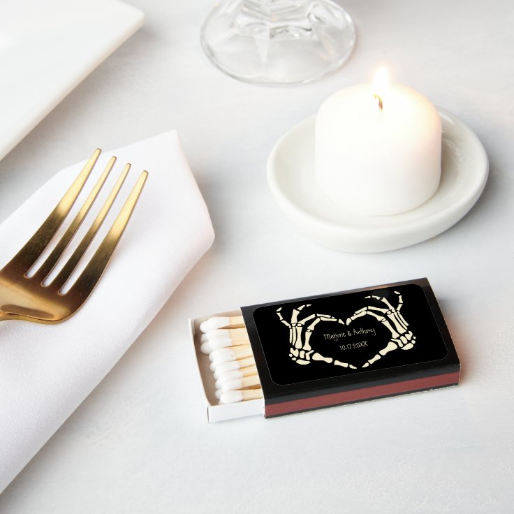 Skeleton Hands Heart Shape Custom Wedding Matchboxes | Zazzle