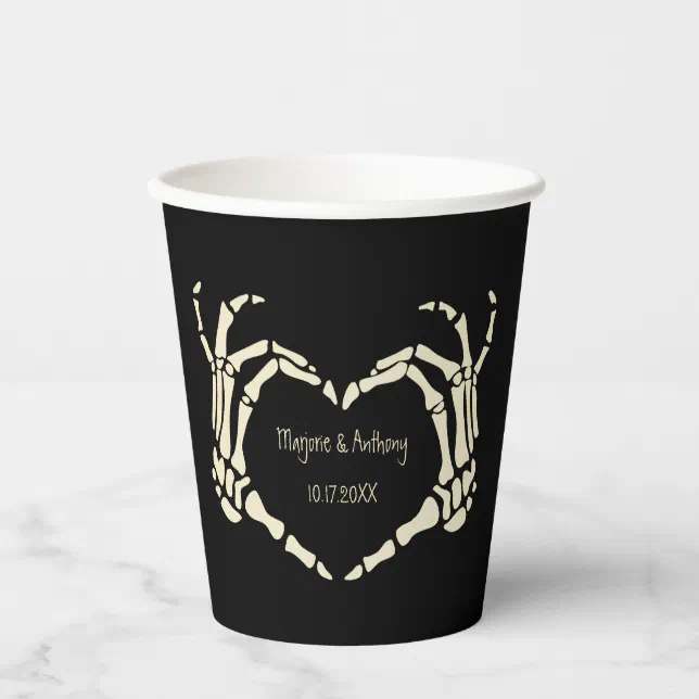 Skeleton Hands Heart Shape Custom Wedding Paper Cups | Zazzle