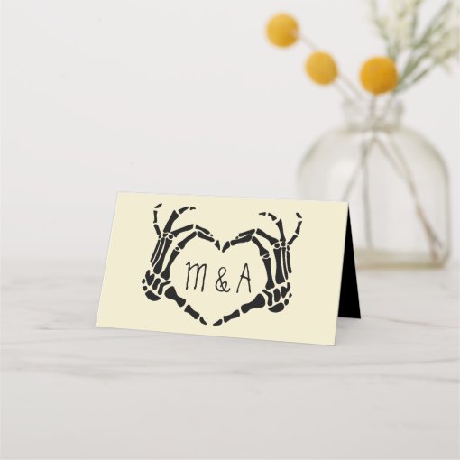 Skeleton Hands Heart Shape Custom Wedding Place Card | Zazzle