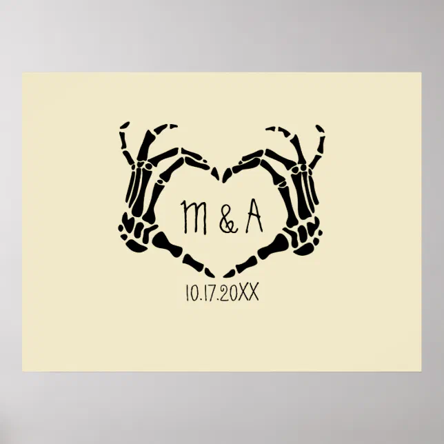 Skeleton Hands Heart Shape Custom Wedding Poster | Zazzle