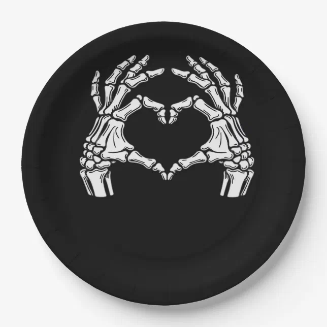 Skeleton Heart Hands Sign Halloween Costume Viral Paper Plates | Zazzle