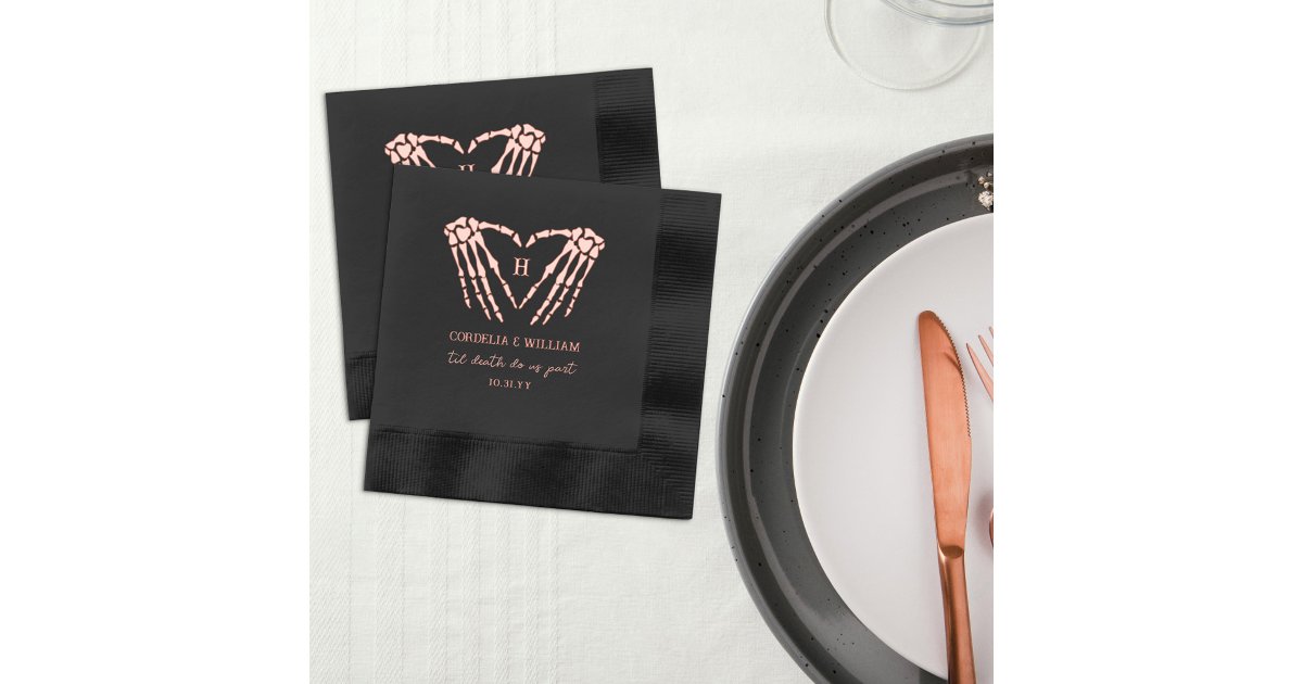 Skeleton Heart Monogram Goth Halloween Wedding Foil Napkins | Zazzle