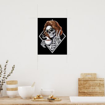 Skeleton Hippie Drinking Coffee Poster | Zazzle