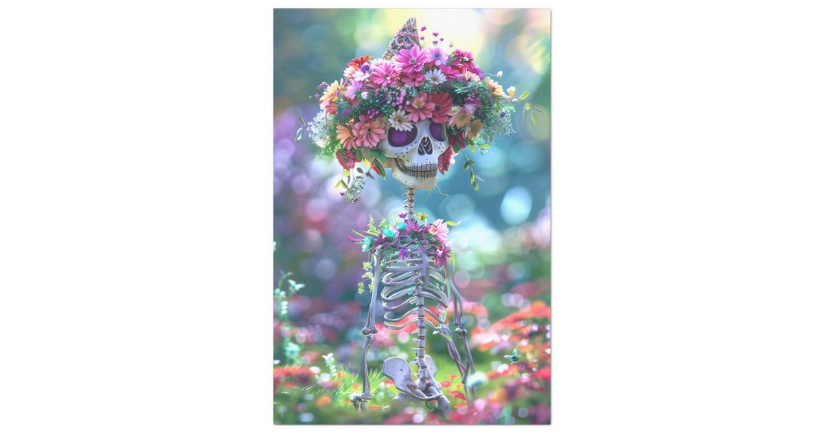 Skeleton Hippie is all Bones & Flowers Decoupage Tissue Paper | Zazzle