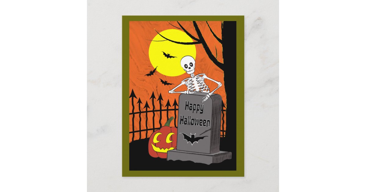 Skeleton in a graveyard postcard | Zazzle