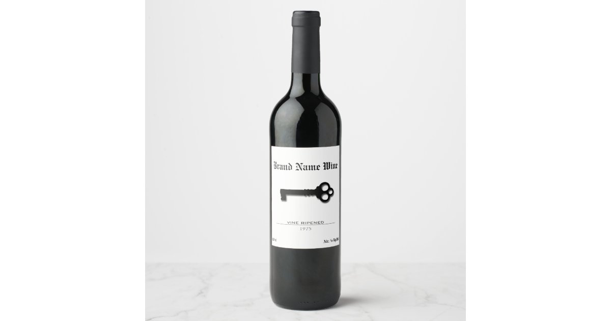 Skeleton Key Black & White Minimalist Keys Wine Label | Zazzle