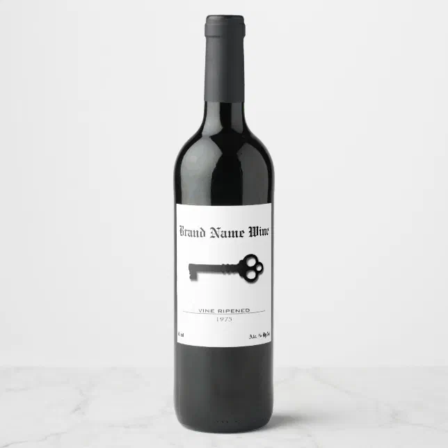 Skeleton Key Black & White Minimalist Keys Wine Label | Zazzle