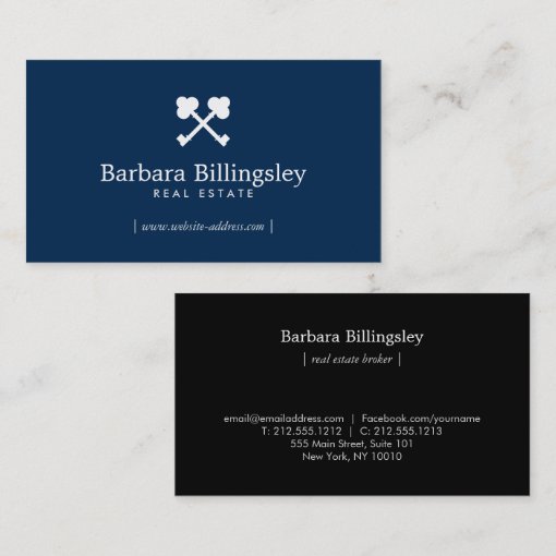 Skeleton Key Logo Real Estate, Broker Navy Blue Business Card | Zazzle