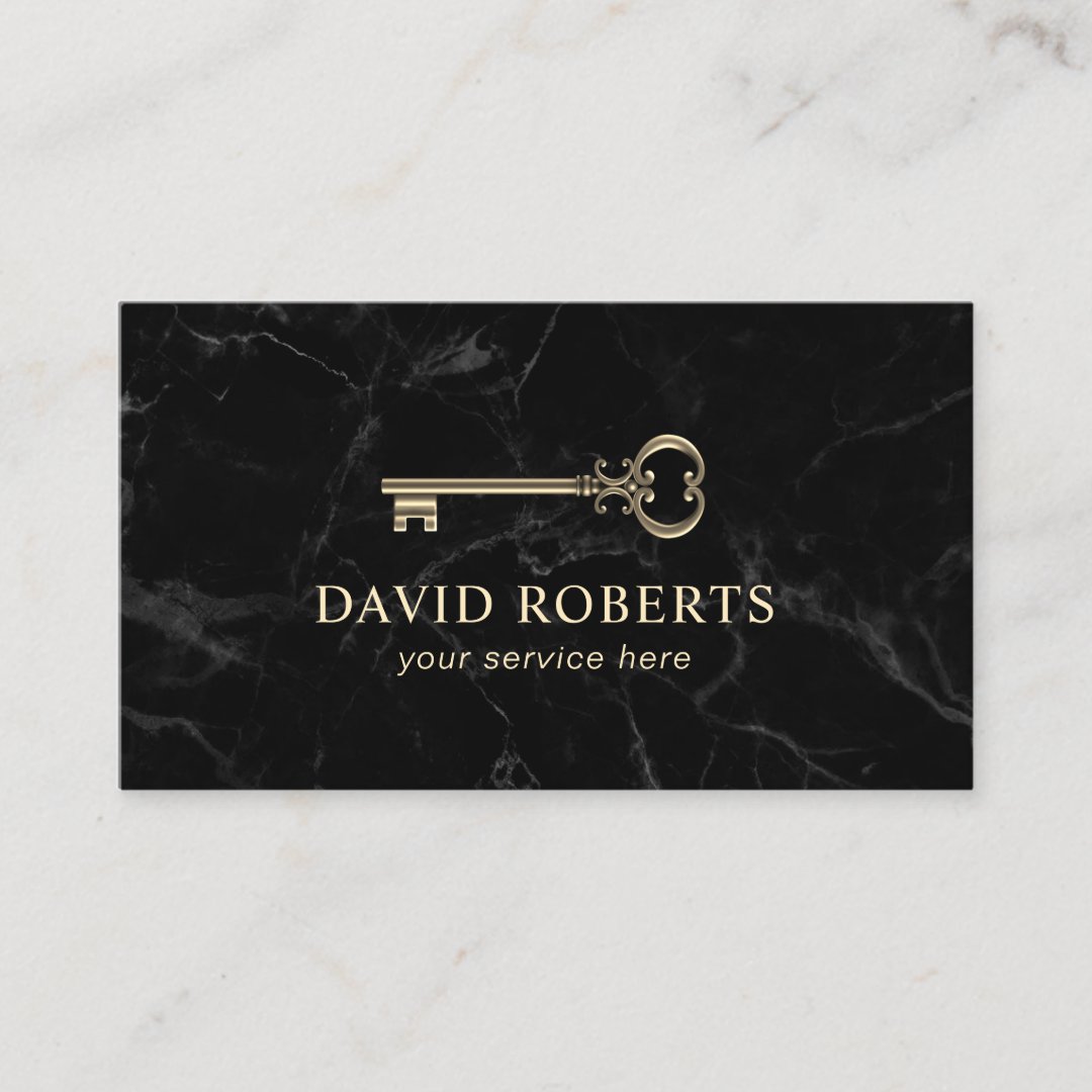 Skeleton Key Real Estate Realtor Marble Business Card | Zazzle