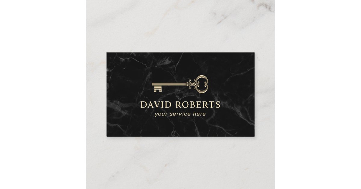 Skeleton Key Real Estate Realtor Marble Business Card | Zazzle