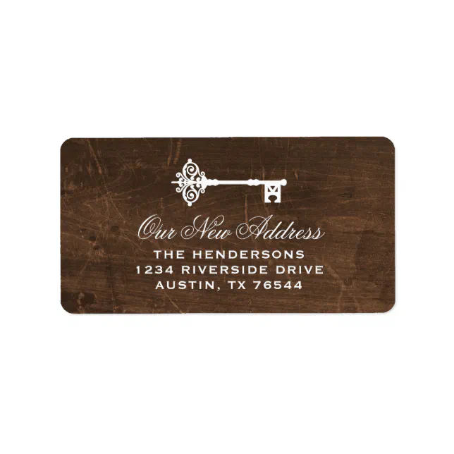 Skeleton Key | Rustic Faux Wood New Address Label | Zazzle