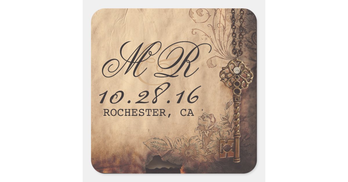 skeleton key vintage wedding stickers | Zazzle