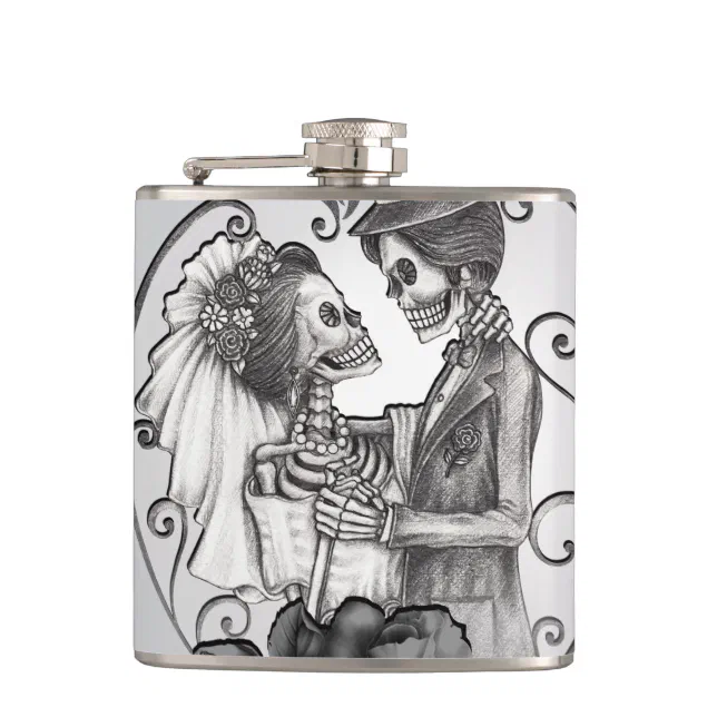 Skeleton Love Couple Marriage Dance Flask | Zazzle