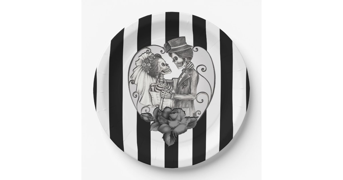 Skeleton Love Couple Marriage Dance Gothic Wedding Paper Plates | Zazzle