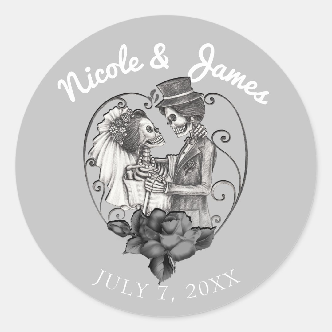 Skeleton Love Couple Marriage Dance Wedding Classic Round Sticker | Zazzle