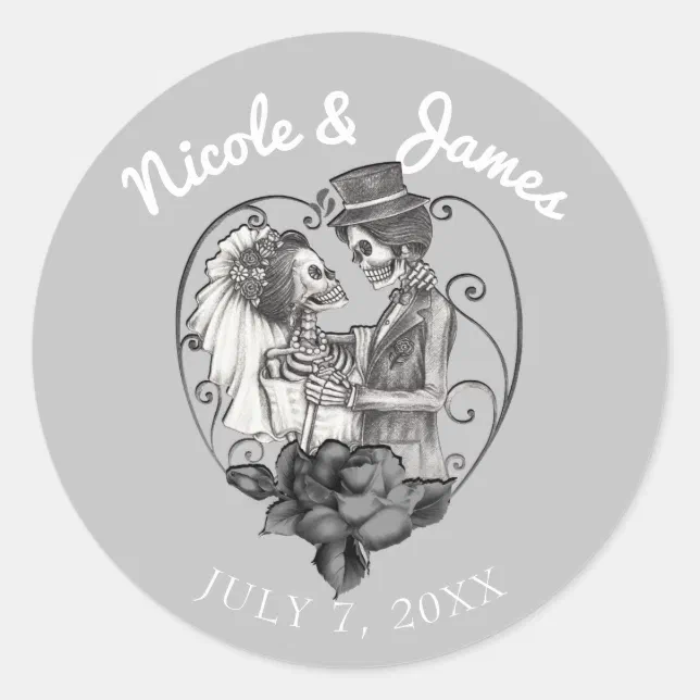 Skeleton Love Couple Marriage Dance Wedding Classic Round Sticker | Zazzle