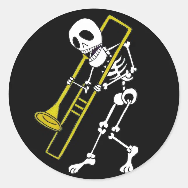 Skeleton Musician Trombone Player Classic Round Sticker | Zazzle