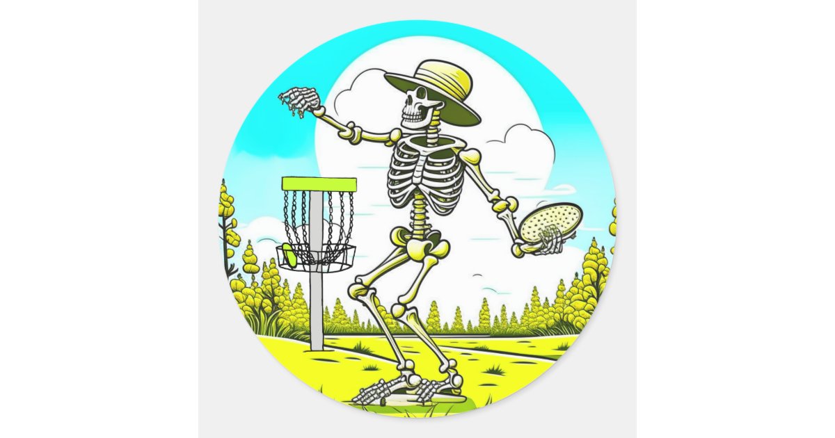 Skeleton Playing Disc Golf Classic Round Sticker | Zazzle