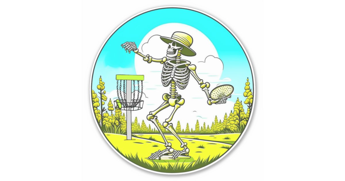 Skeleton Playing Disc Golf Sticker | Zazzle