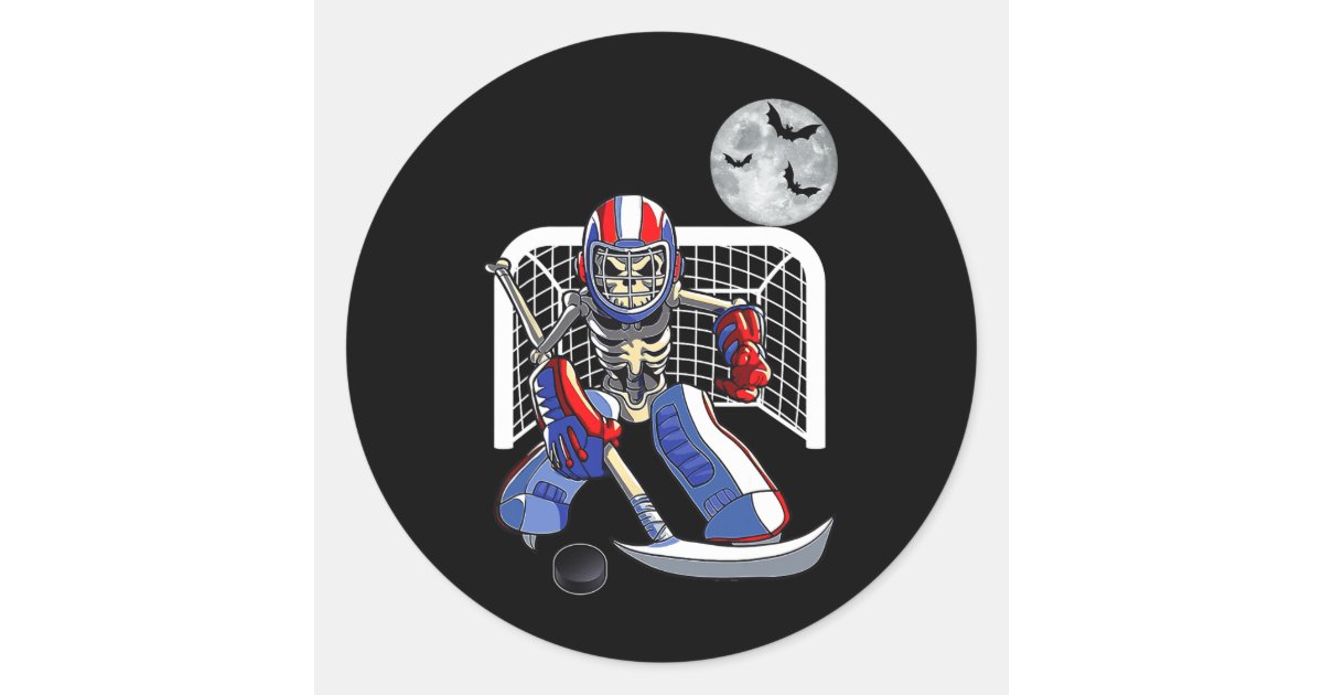 Skeleton Playing Ice Hockey Happy Halloween Day Bo Classic Round ...