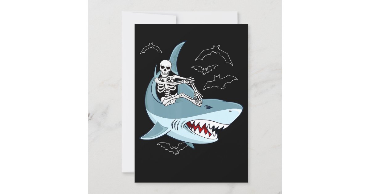 Skeleton Riding Shark Funny Halloween Boys Girls Invitation | Zazzle