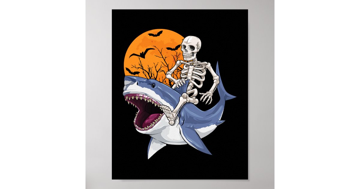 Skeleton Riding Shark Funny Halloween Costume Boys Poster | Zazzle