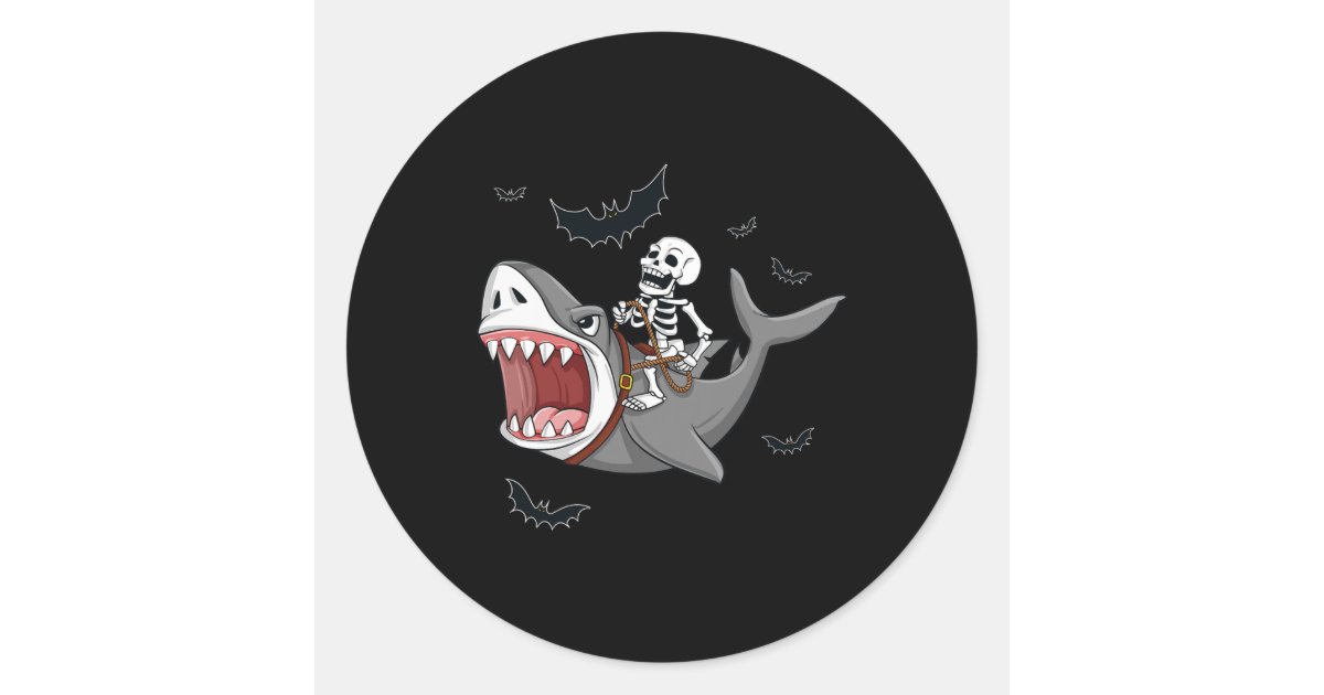 Skeleton Riding Shark Scary Halloween Boys Girls K Classic Round ...