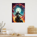 Skeleton Riding through the fire cave Poster | Zazzle
