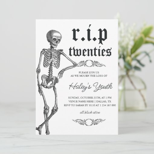Skeleton RIP Twenties 20s Funny 30th Birthday Invitation | Zazzle
