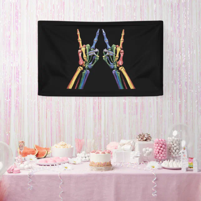 Skeleton Rock Hand LGBTQ Cool Rainbow Flag Gay Banner | Zazzle