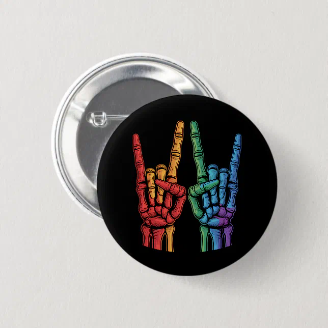 Skeleton Rock Hand LGBTQ Rainbow Flag Gay Pride Button | Zazzle
