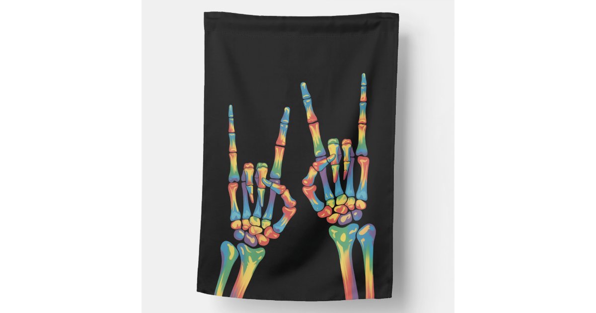 Skeleton Rock Hand Rainbow LGBTQ Gay Lesbian Pride House Flag | Zazzle