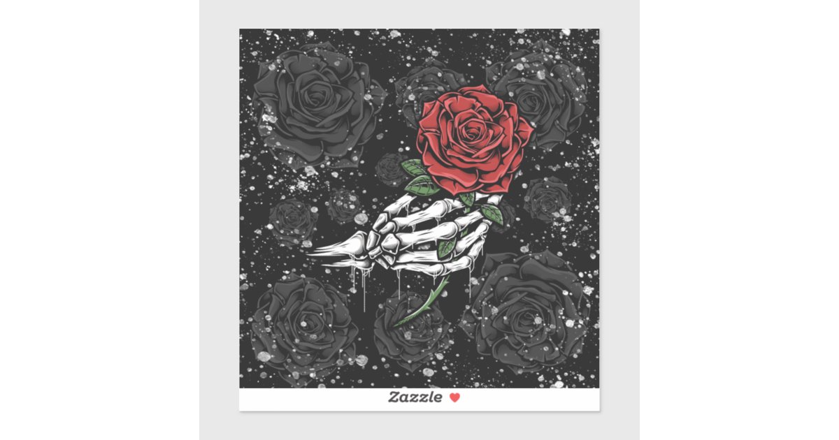Skeleton Rose Offering Silver Black Gothic Glam Sticker | Zazzle