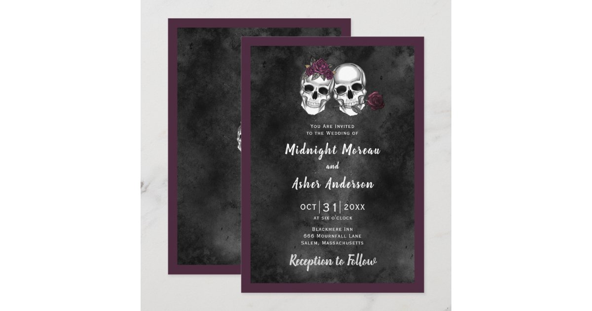 Skeleton Skull Couple Roses Gothic Wedding Invitation | Zazzle