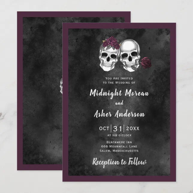 Skeleton Skull Couple Roses Gothic Wedding Invitation | Zazzle