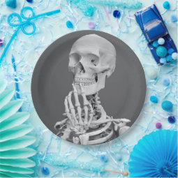 Skeleton Skull Halloween Black and White Gray Paper Plates | Zazzle