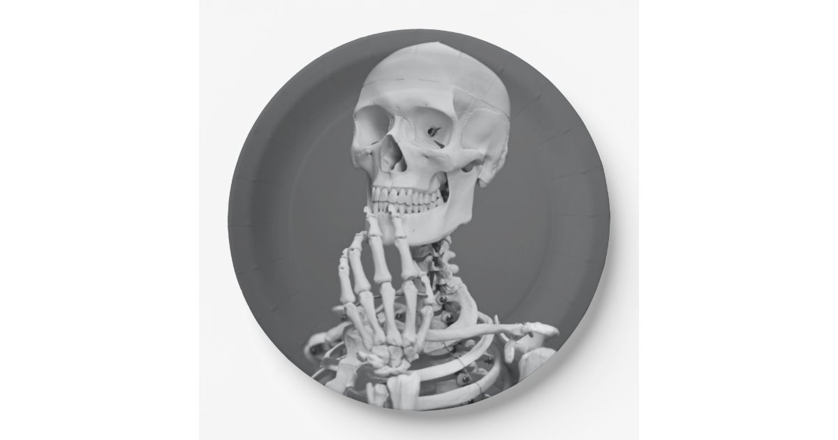 Skeleton Skull Halloween Black and White Gray Paper Plates | Zazzle