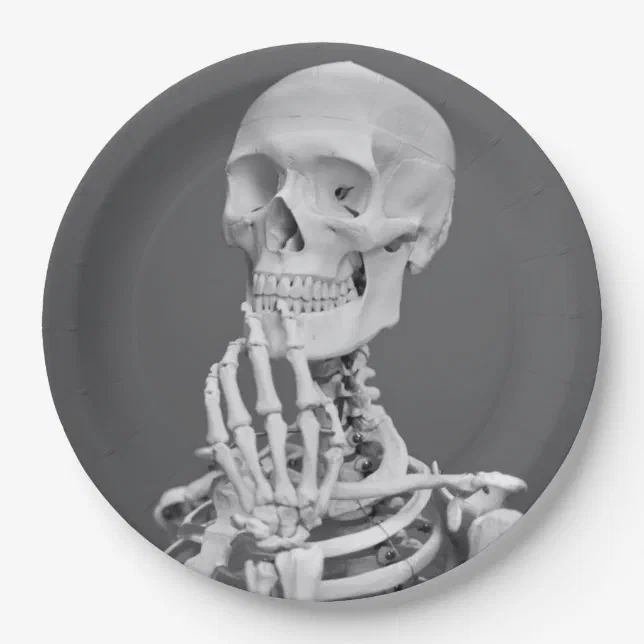 Skeleton Skull Halloween Black and White Gray Paper Plates | Zazzle