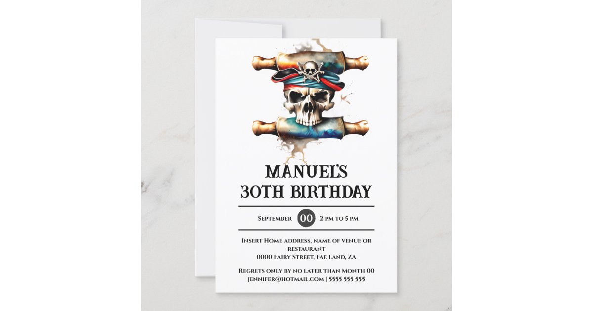 Skeleton skull pirate 3D ahoy matey theme party Invitation | Zazzle