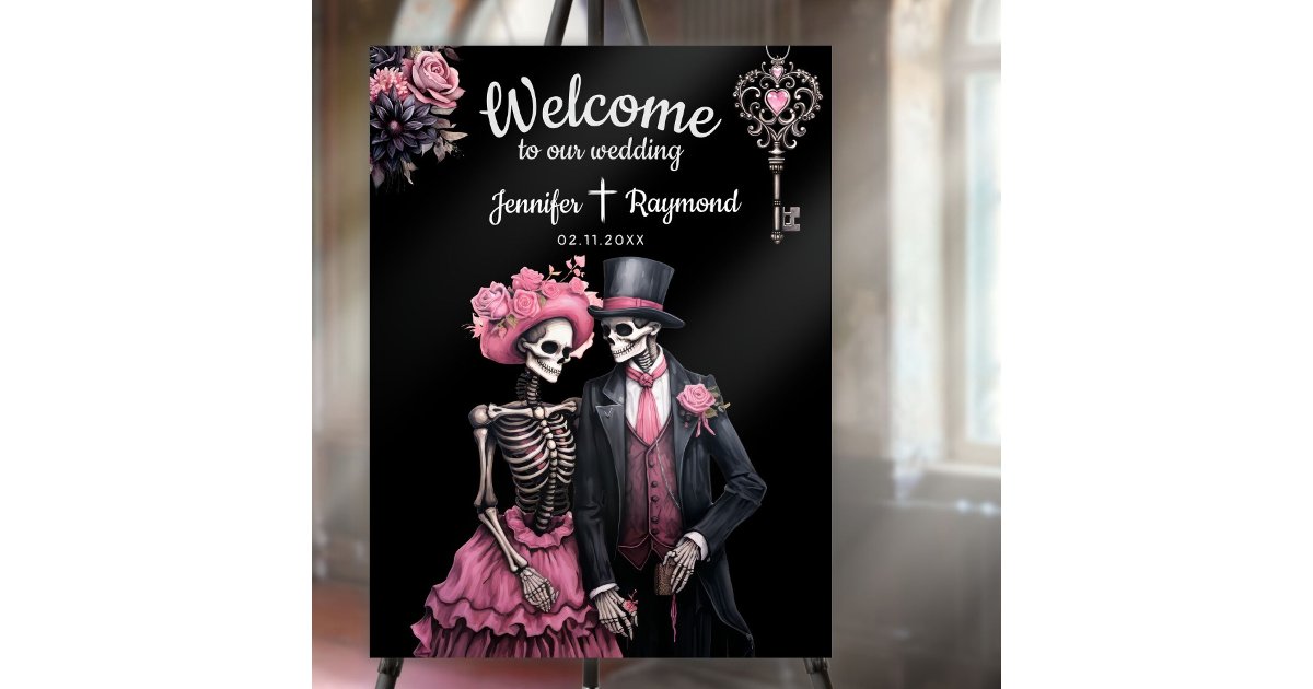 Skeletons Gothic Wedding Welcome Sign | Zazzle