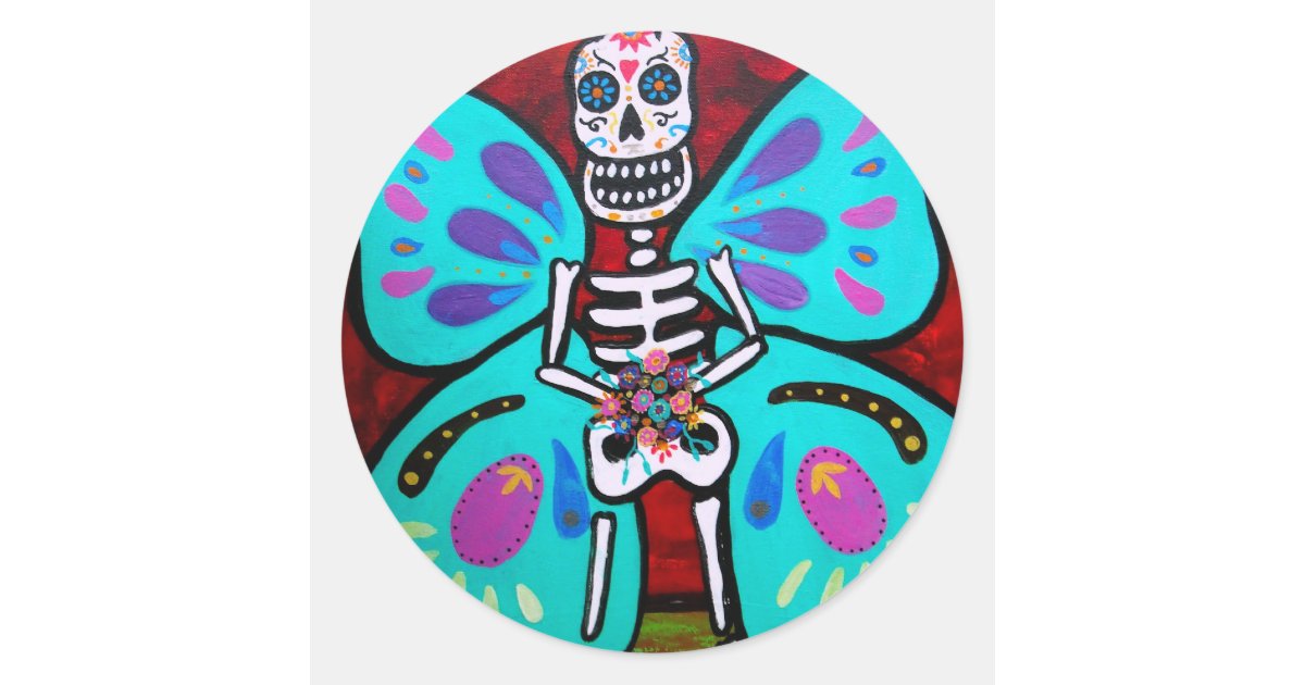 SKELLY BUTTERFLY CLASSIC ROUND STICKER | Zazzle